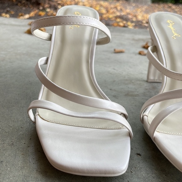 Qupid | Shoes | Quipid Kaylee Off White Triple Strap Heel | Poshmark